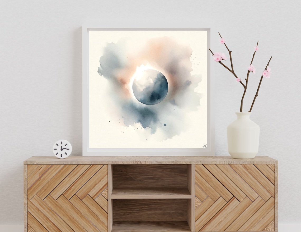 Eclipse 1 - Watercolor Digital Art Print (instant Digital Download) - Etsy