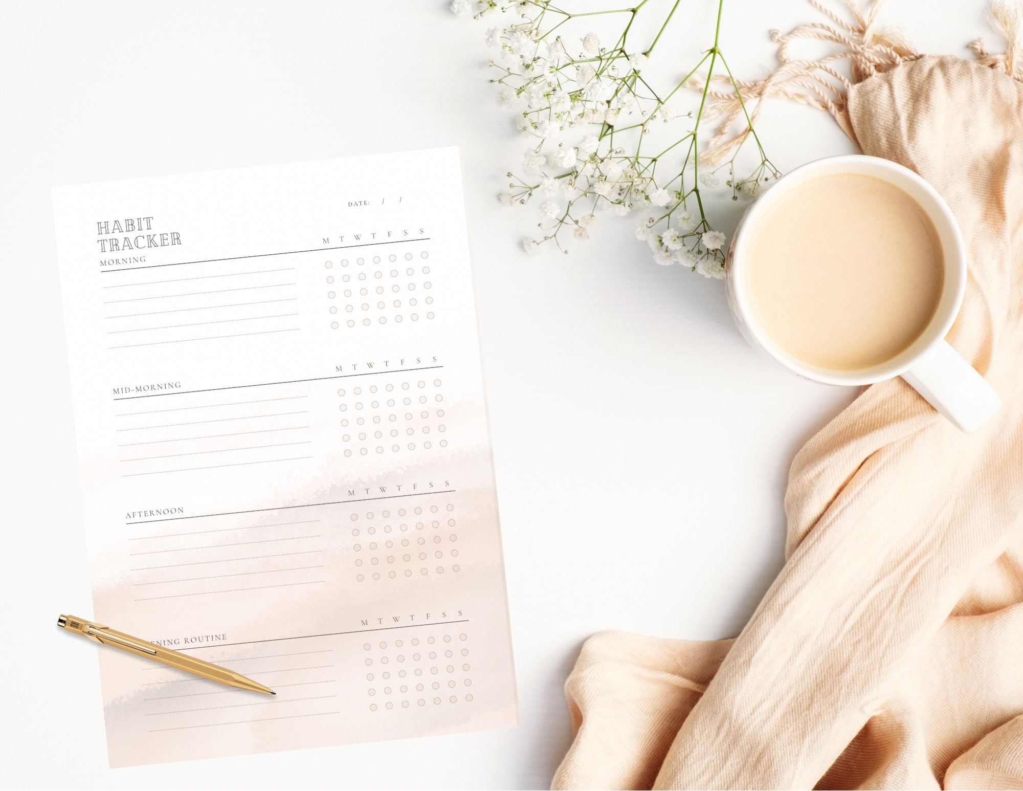 Printable Weekly Habit Tracker With Elegant Neutral Watercolor - Etsy