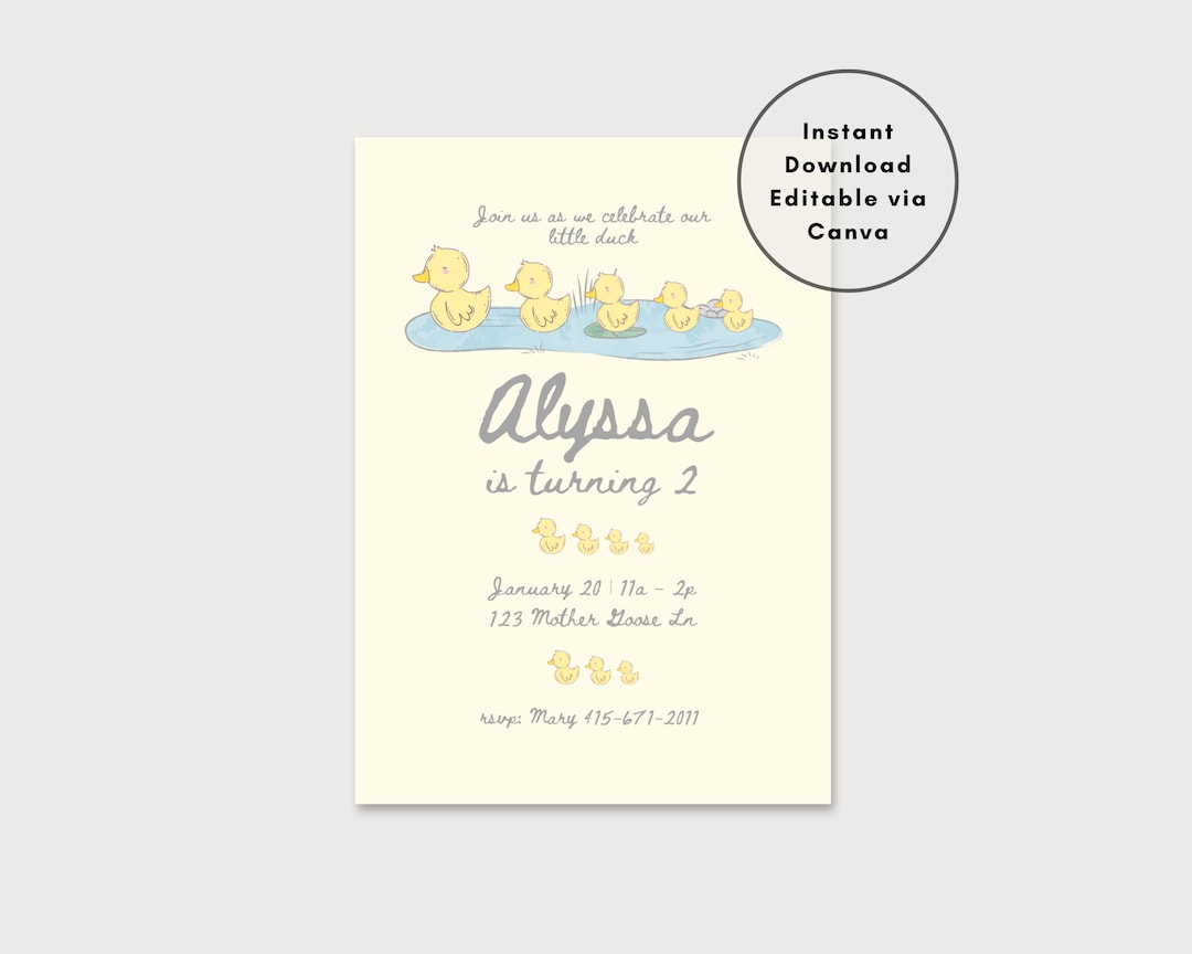 Five Little Ducks Birthday Invitation Template, Neutral, Ducky ...