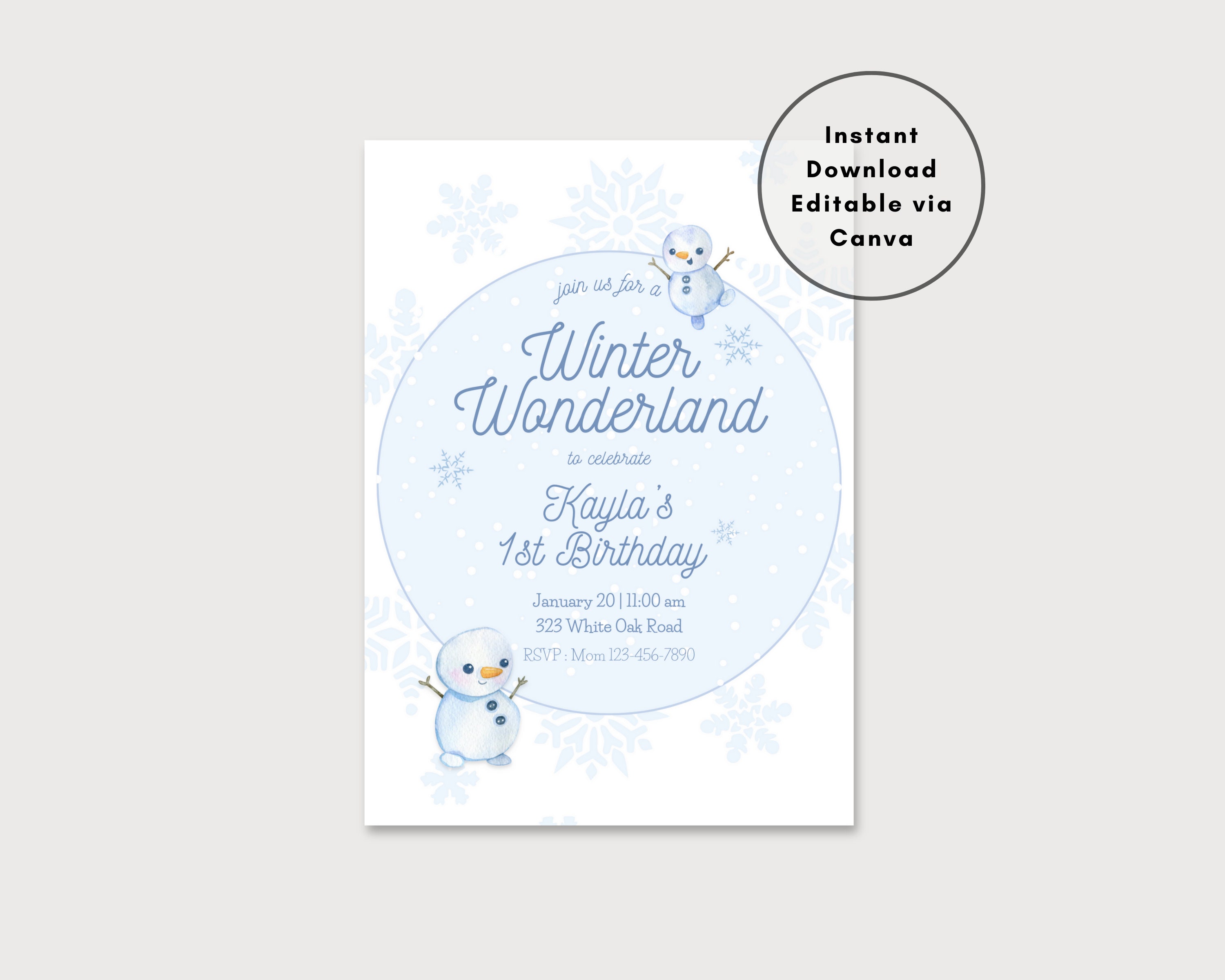 Winter Wonderland Birthday Invitation Template, Neutral, Snowman ...