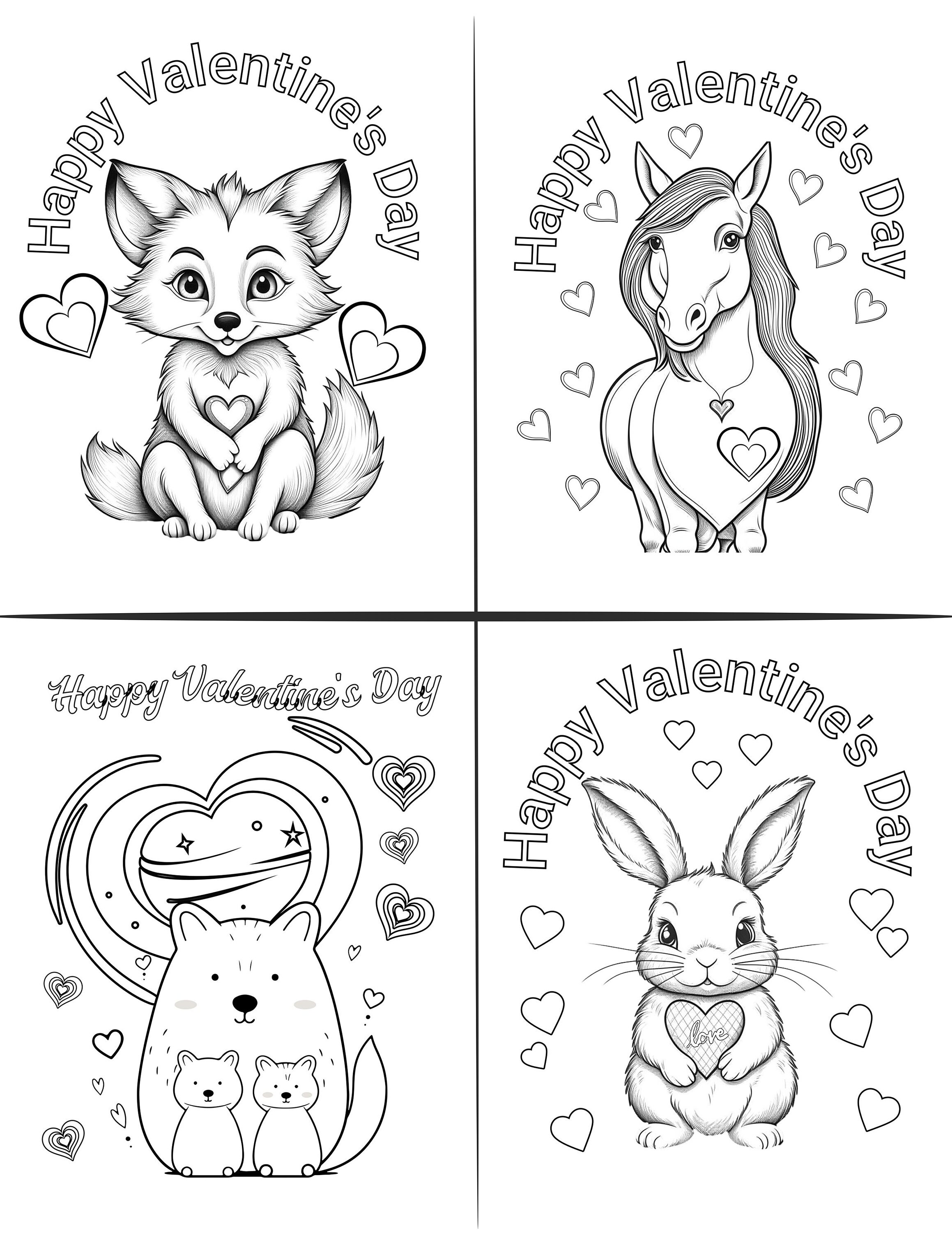 Printable Valentine's Day Coloring Cards, Printable Valentine's Day ...