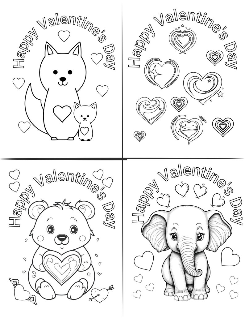 Printable Valentine's Day Coloring Cards, Printable Valentine's Day ...