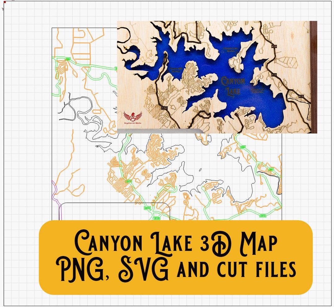 Layered Map of Canyon Lake Texas Digital File Bundle - Lightburn, Png ...