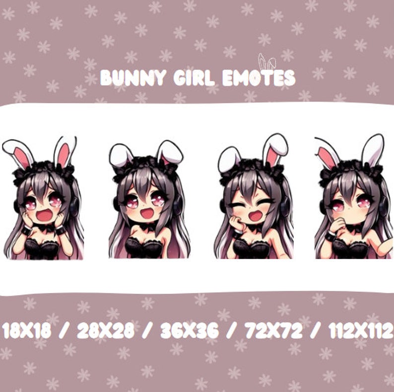 Bunny Girl Twitch and Discord Emotes L Bunny Emotes L Chibi Girl Emotes ...