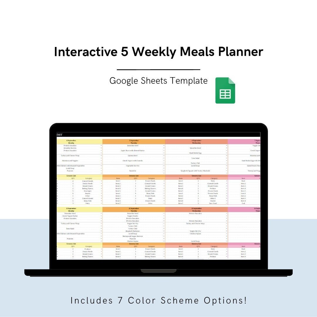 Meal Planner and Automated Grocery List | 5 Week Planner | Meal Planner ...