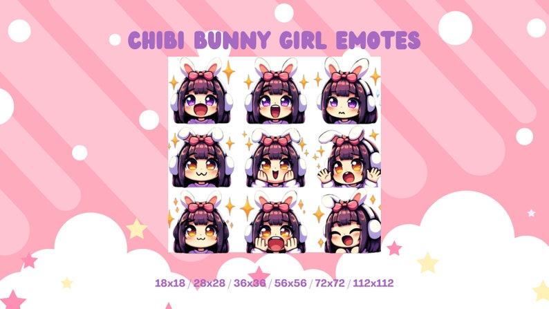 Chibi Bunny Girl Twitch and Discord Emotes L Bunny Emotes L Chibi Girl ...