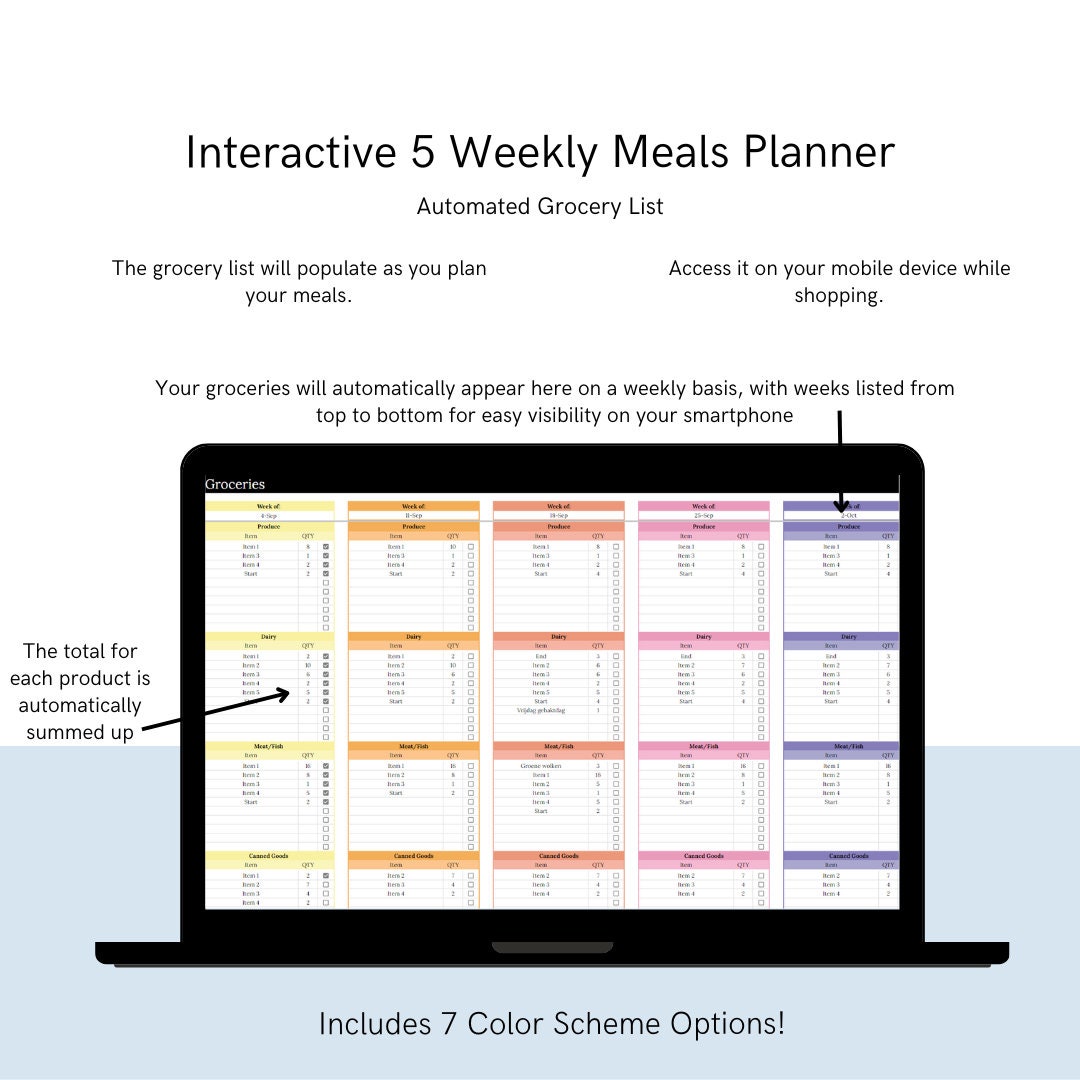 Meal Planner and Automated Grocery List | 5 Week Planner | Meal Planner ...
