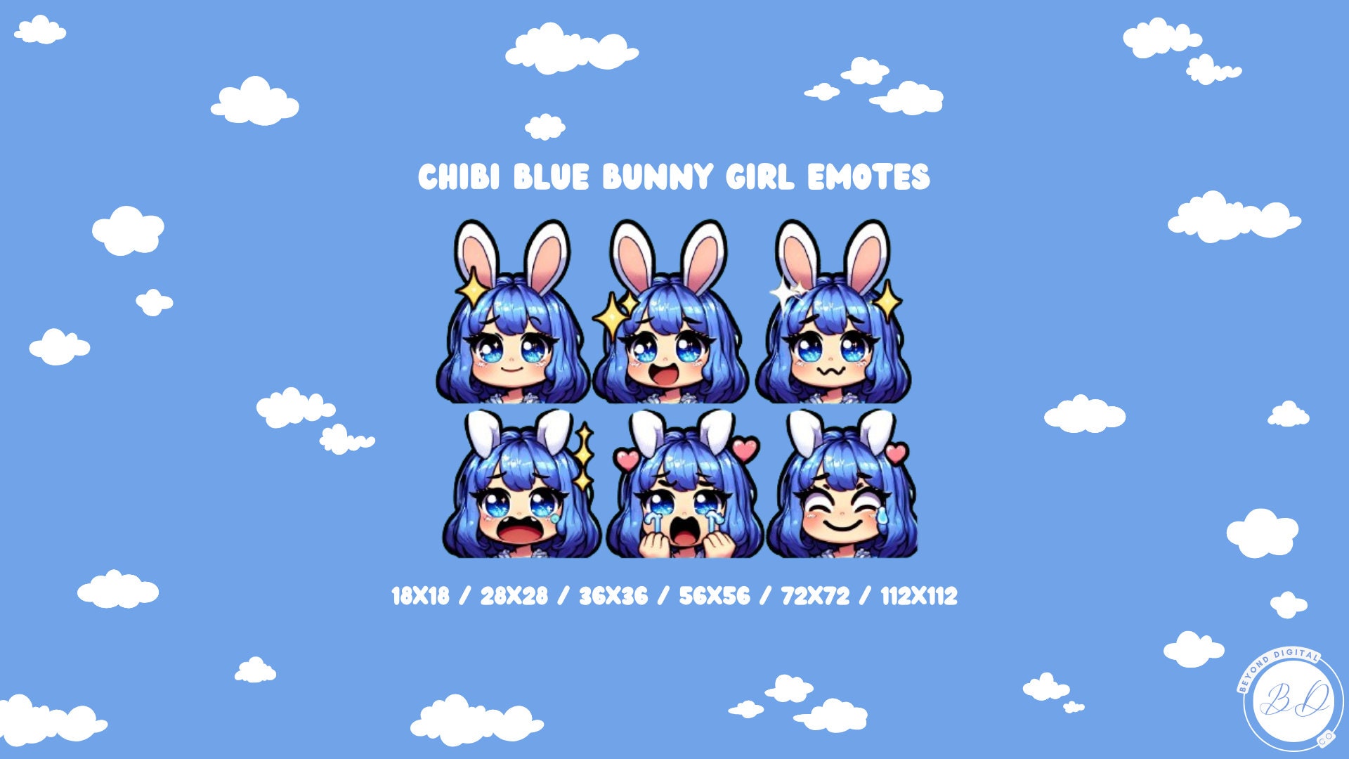 Chibi Blue Bunny Girl Twitch and Discord Emotes L Chibi Girl Emotes L ...