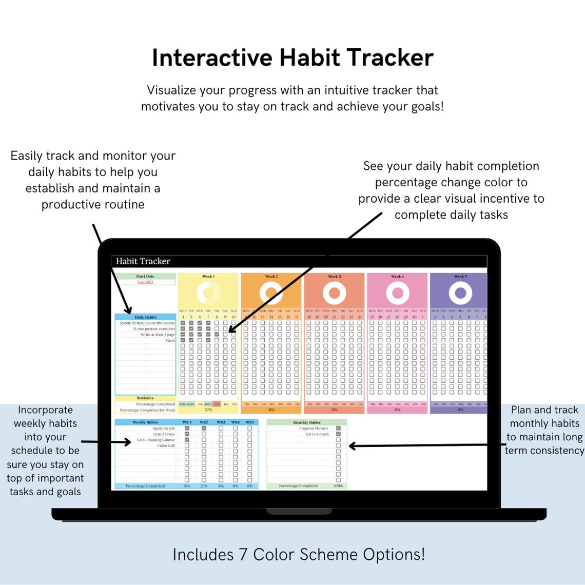 Habit Tracker | Habits Tracker | Interactive Habit Tracker | Digital ...
