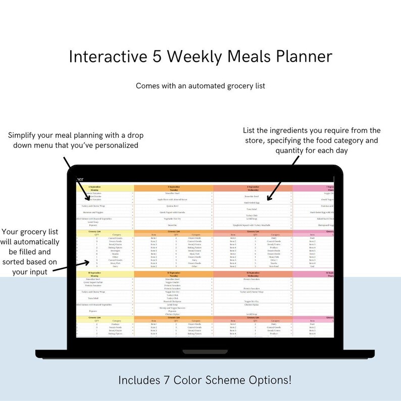 Meal Planner and Automated Grocery List 5 Week Planner - Etsy