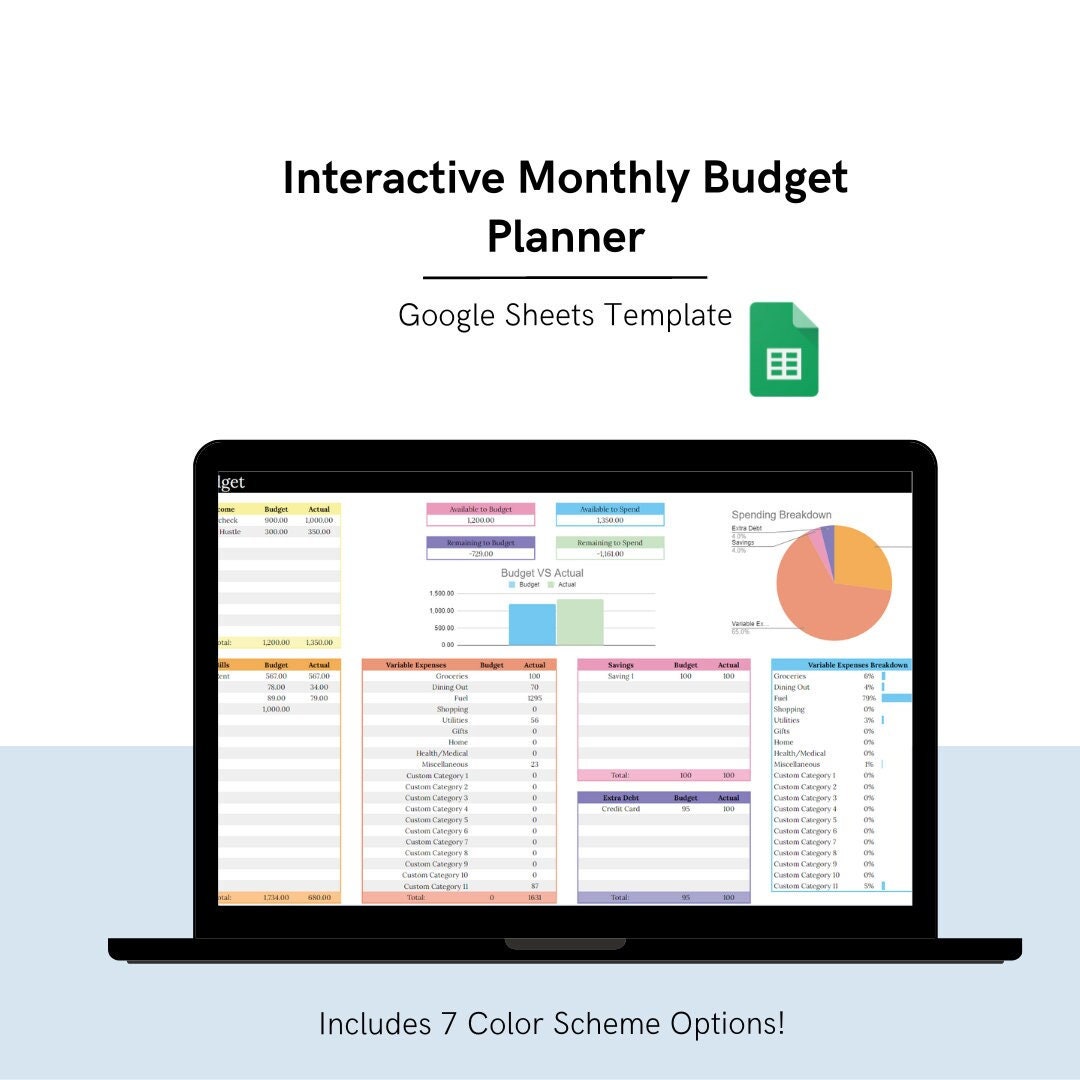 Interactive Monthly Budget Planner | Budget Planner | Budget Tracker ...