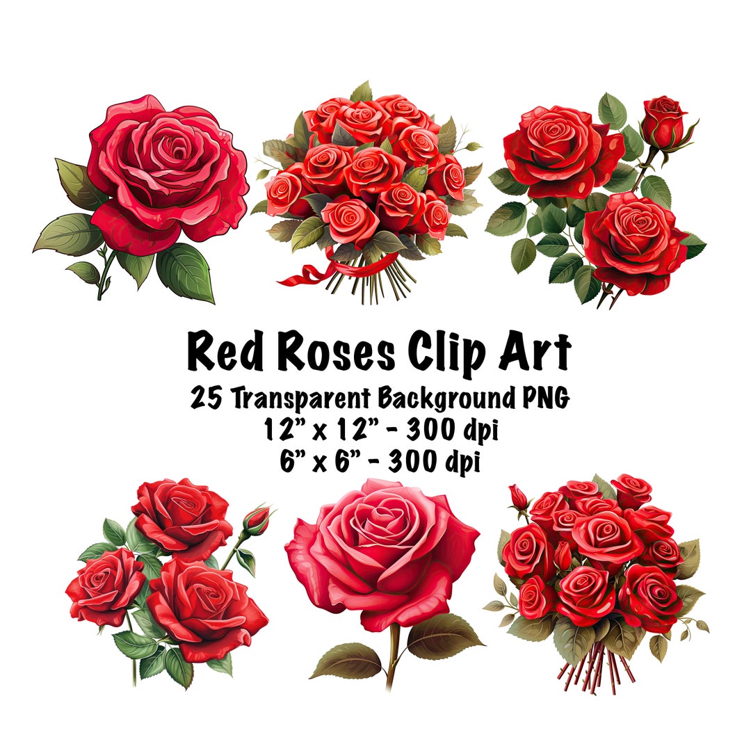 Red Roses Clip Art, 25 Transparent Background, Red Rose Art PNG ...