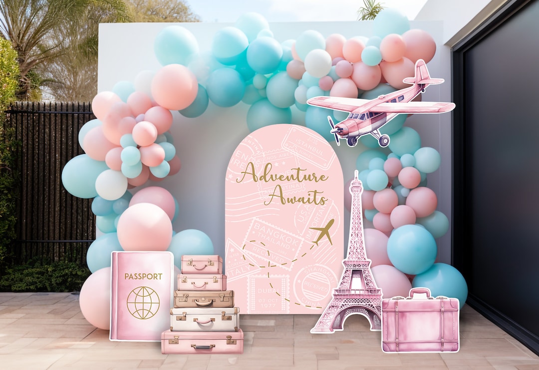 Travel Adventure Theme Backdrop Birthday Watercolor Airplane Cutout ...