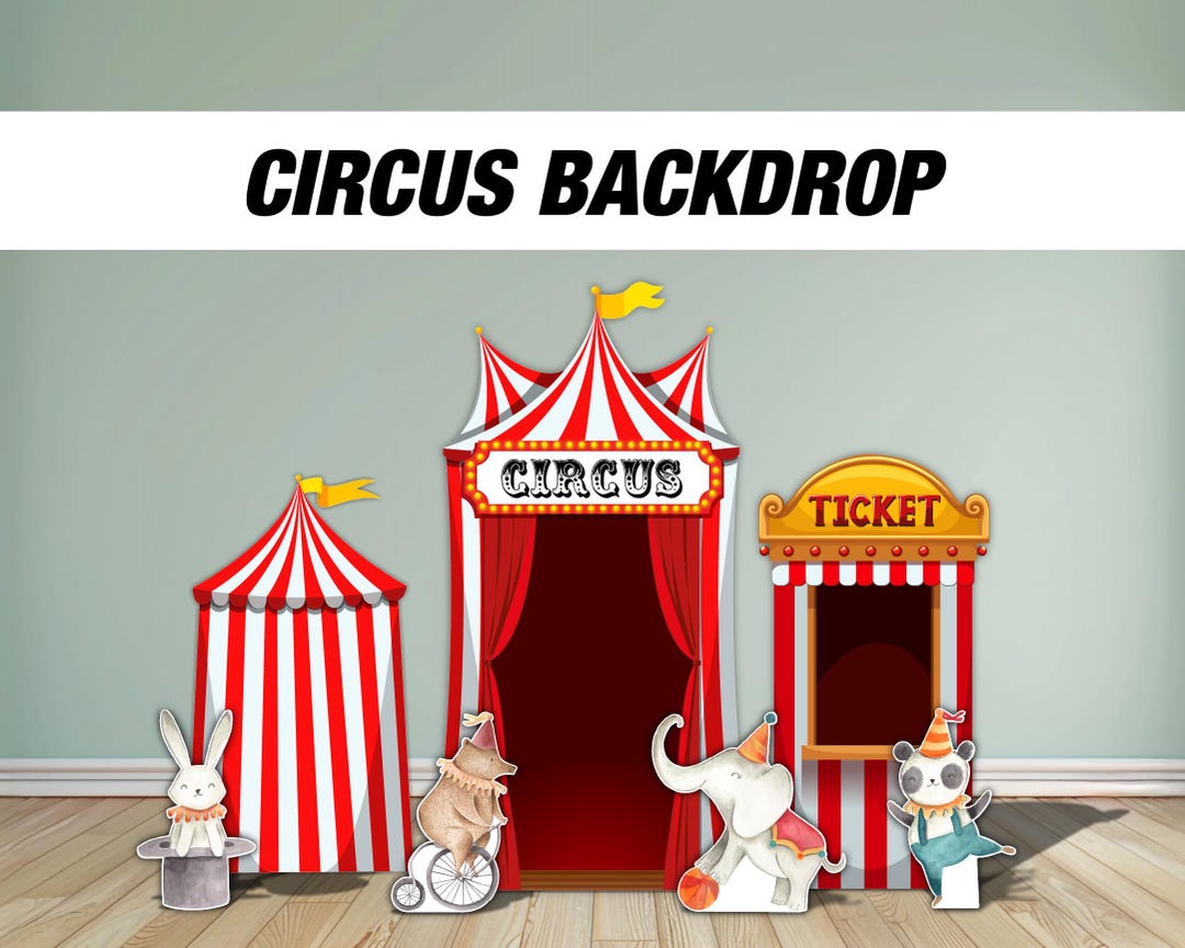 Circus Theme Backdrop Circus Birthday Watercolor Cutouts Decorations ...