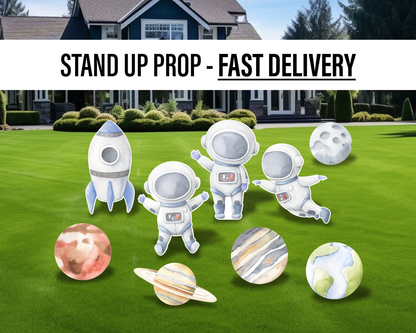 Cute Baby Astronaut Cutouts Watercolor Outerspace Cutouts Centerpieces ...