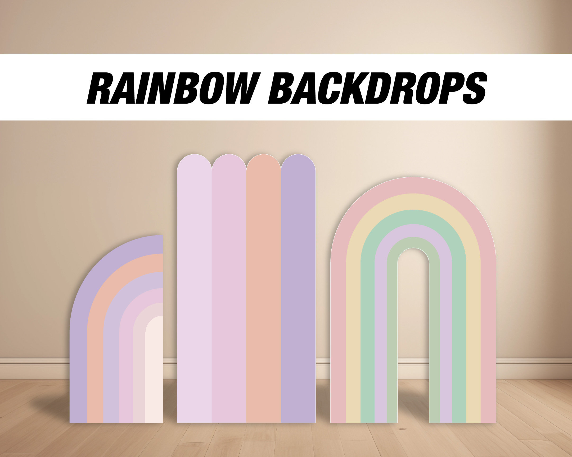 Large Rainbow Backdrop Pastel Backdrops With Stands, NOT Fabric. 4mm ...