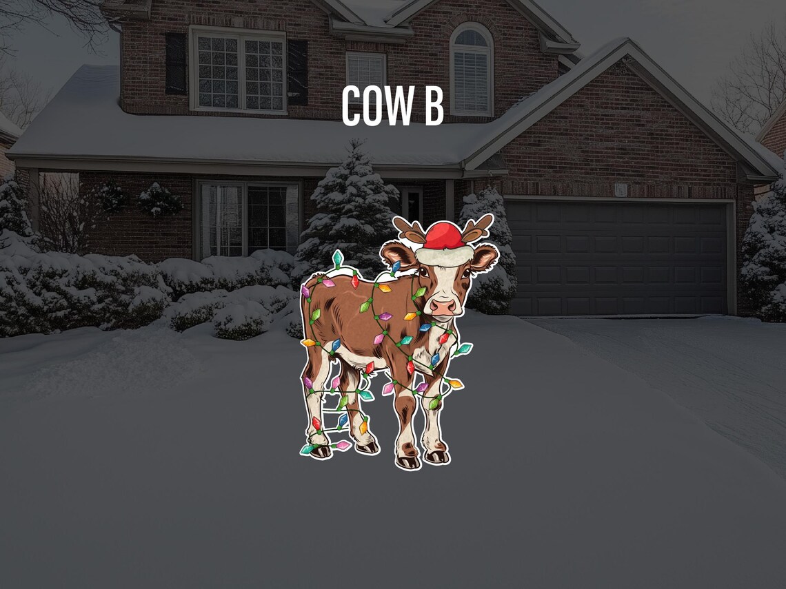 Cow Christmas Cow Yard Art Lawn Signs, Yard Sign, Cow Christmas Lights ...
