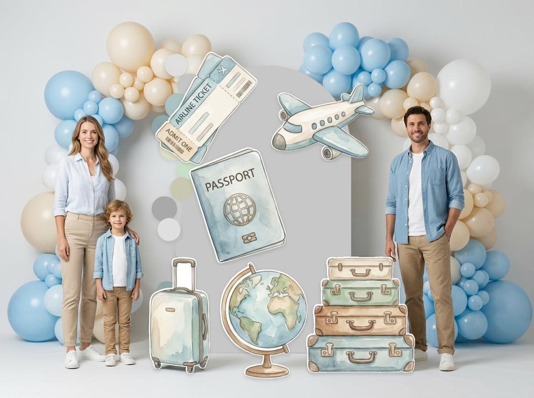 Blue Travel Adventure Theme Cutouts for Birthdays and Babyshowers ...