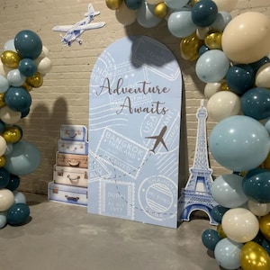 Travel Adventure Theme Backdrop Birthday Watercolor Airplane Cutout ...