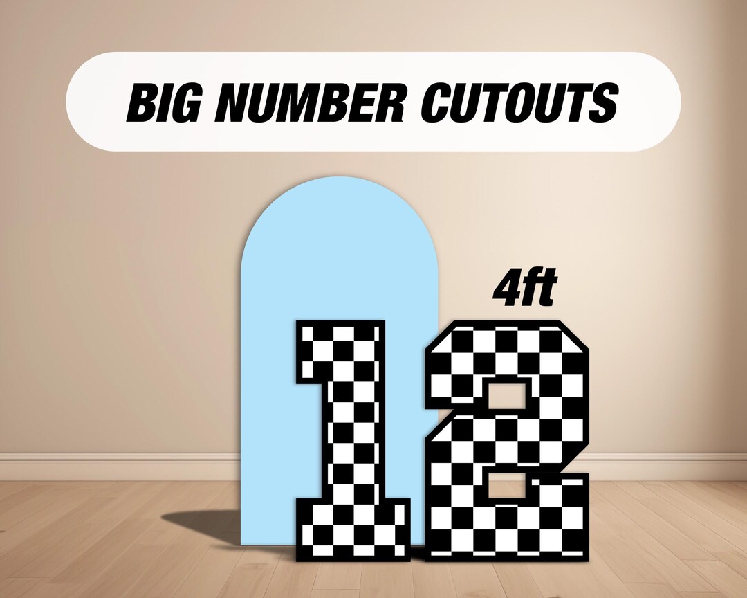BIG Number Cutouts, Large Checkered Numbers, Racecar Checkered Flag ...