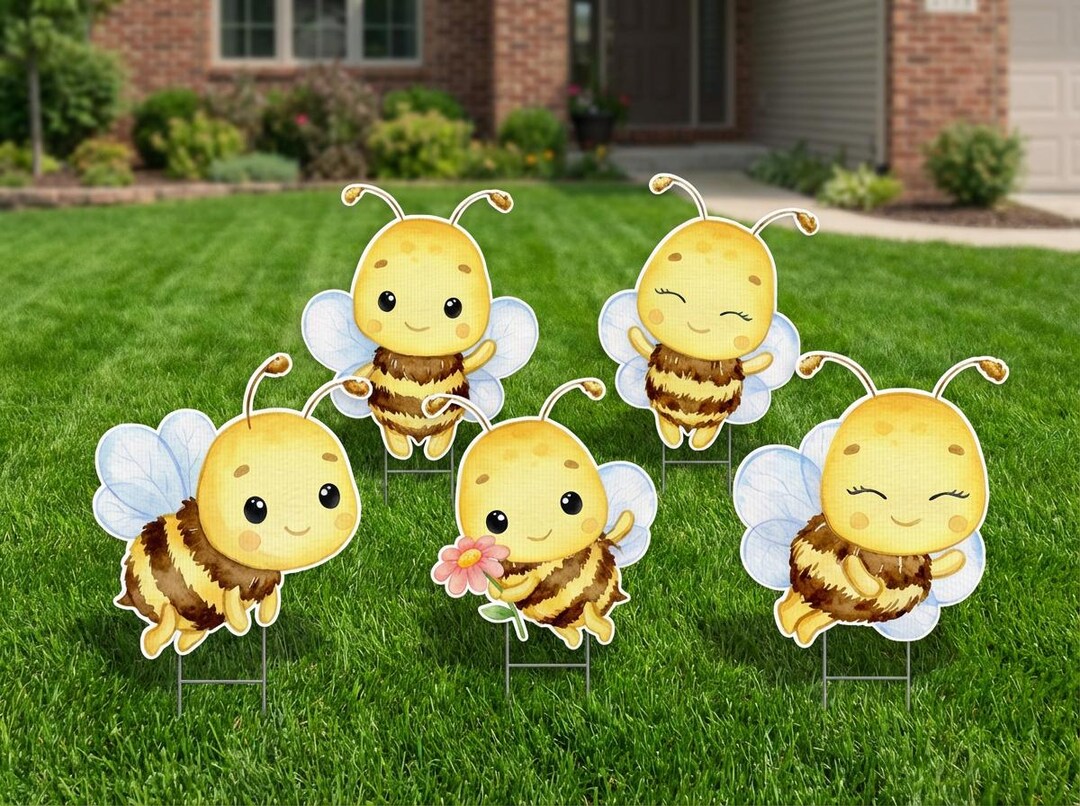 Cute Bee Cutouts Watercolor Decor, Babyshower, Birthday Party, Lawn ...