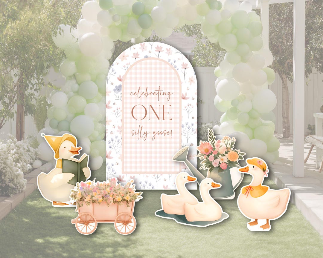 One Silly Goose Cutouts Goose Theme Backdrop Birthday Watercolor ...