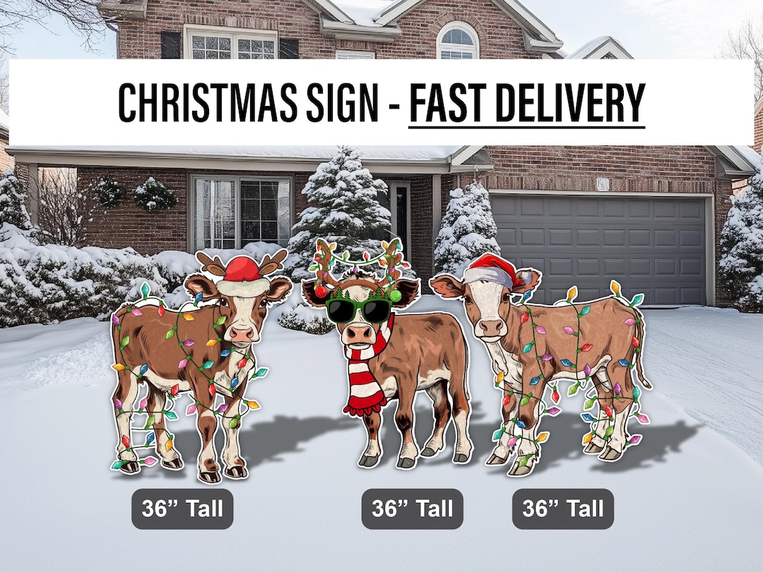 Cow Christmas Cow Yard Art Lawn Signs, Yard Sign, Cow Christmas Lights ...