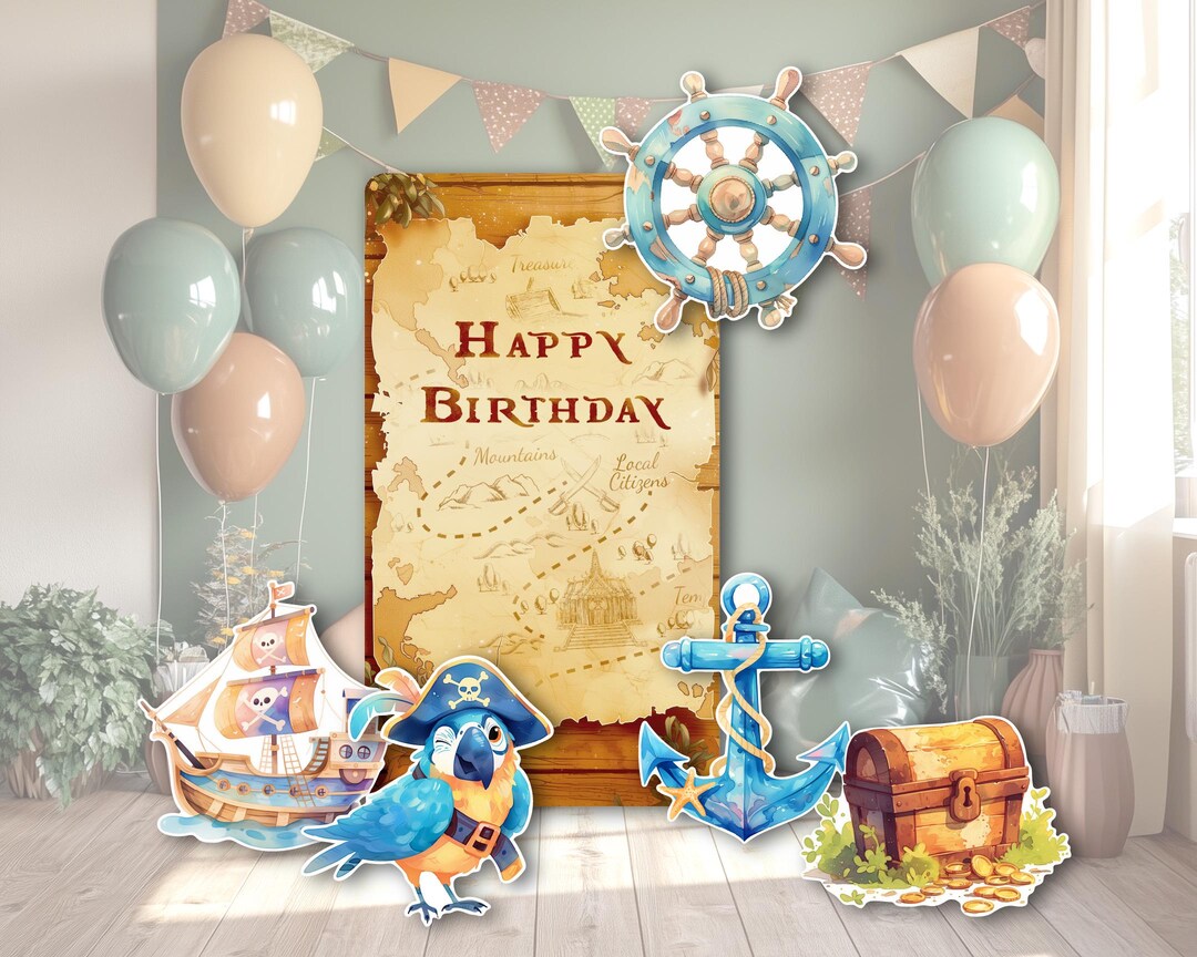 Pirate Cutouts Pirate Theme Backdrop Birthday Watercolor Decorations ...