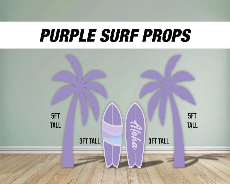 Purple Palm Tree Surfboard Cutouts, Tropical Themed Decorations ...