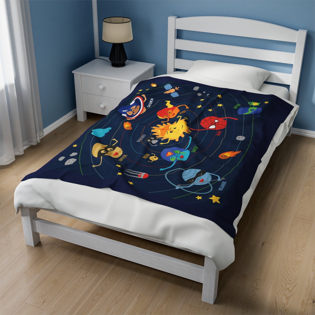 Solar System Super Hero Planets Velveteen Plush Blanket Educational ...