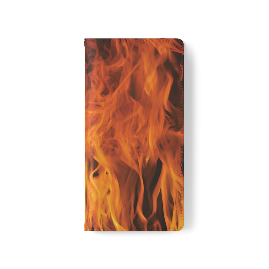 Realistic Fire Flames Faux Leather Flip Cases Apple iPhone Samsung ...