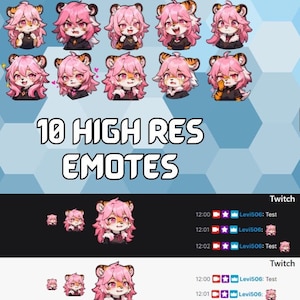 Chibi Pink Tiger Furry Twitch Emotes - Set of 10 - Cute Furry Twitch ...
