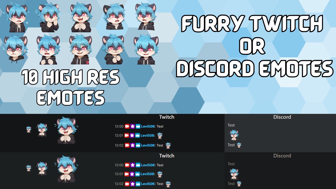 Chibi Blue Haired Panther Furry Twitch Emotes Set of 10 Cute Furry ...