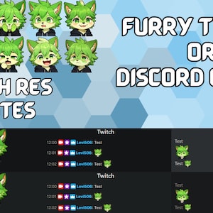 Chibi Green Cat Furry Twitch Emotes - Set of 10 - Cute Furry Twitch ...