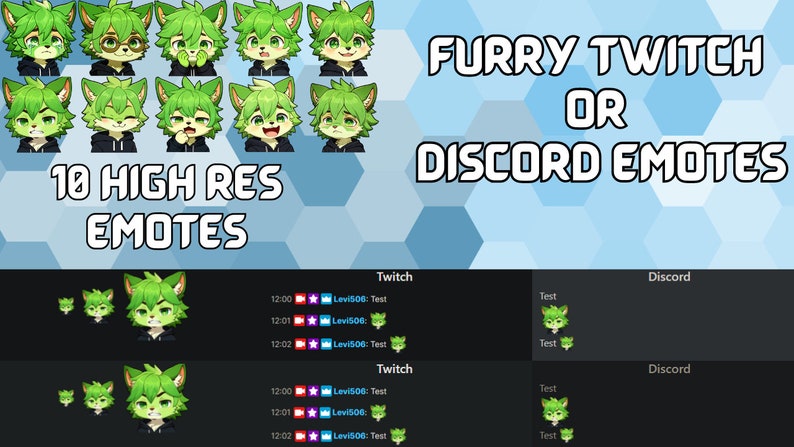 Chibi Green Cat Furry Twitch Emotes Set of 10 Cute Furry Twitch Emotes ...