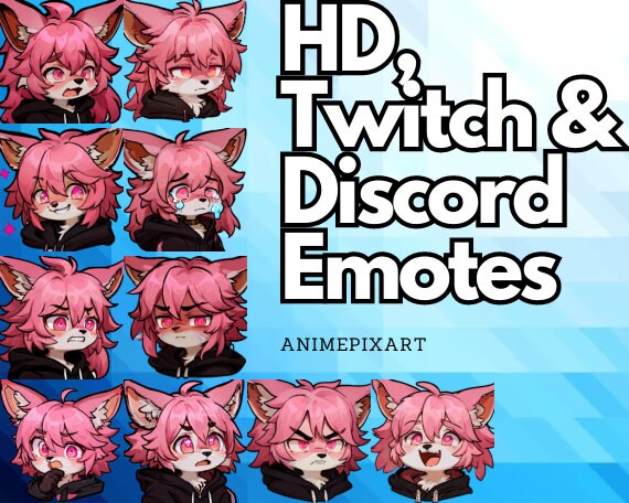 Chibi Pink Wolf Furry Twitch Emotes Set of 10 Cute Furry Twitch Emotes ...