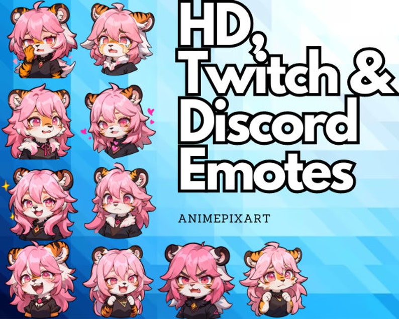 Chibi Pink Tiger Furry Twitch Emotes Set of 10 Cute Furry Twitch Emotes ...
