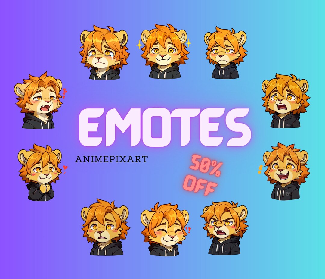 Chibi Lion Furry Twitch Emotes - Set of 10 - Cute Furry Twitch Emotes ...