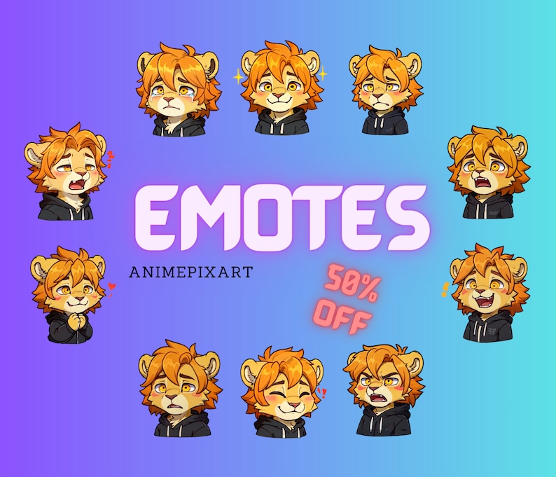 Chibi Lion Furry Twitch Emotes Set of 10 Cute Furry Twitch Emotes ...