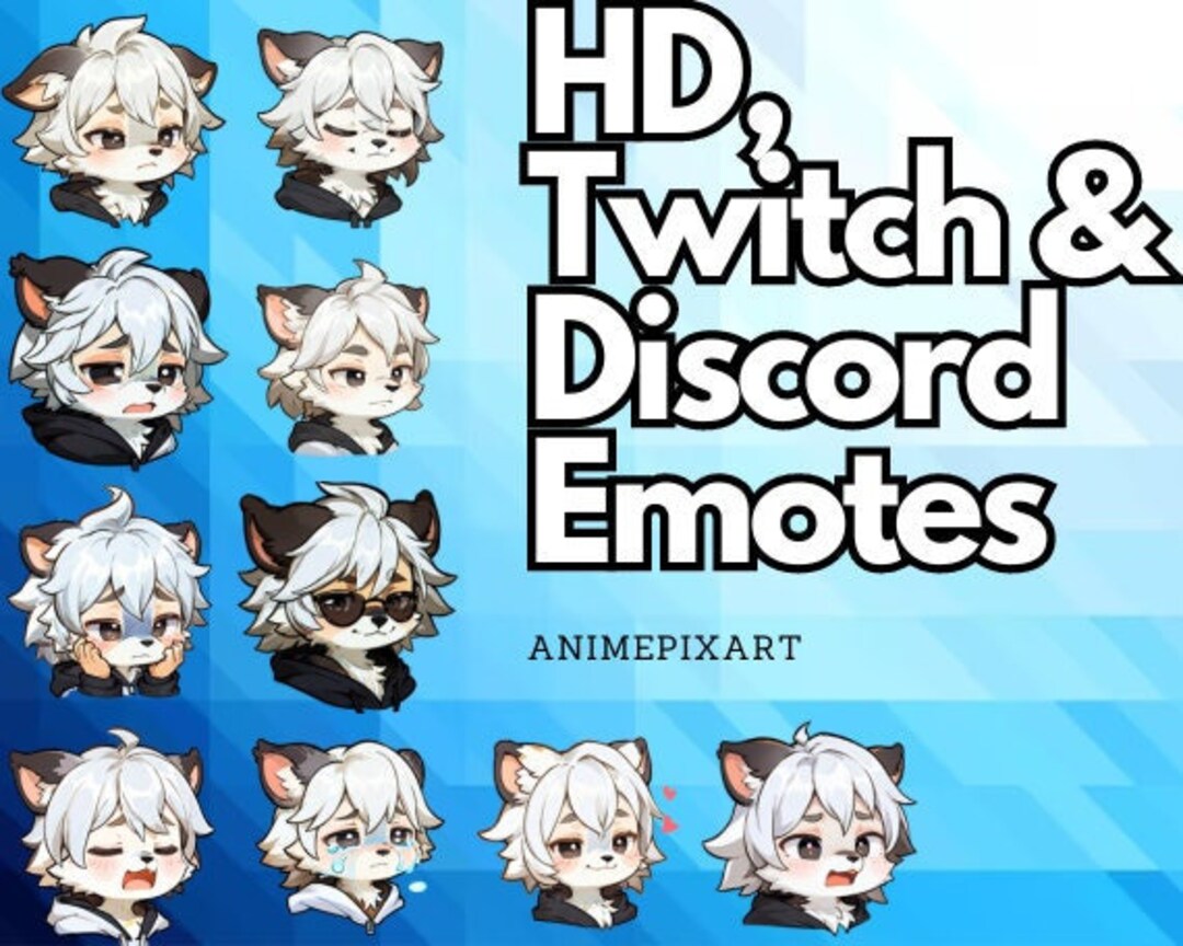 Chibi White Haired Fox Furry Twitch Emotes - Set of 10 - Cute Furry ...