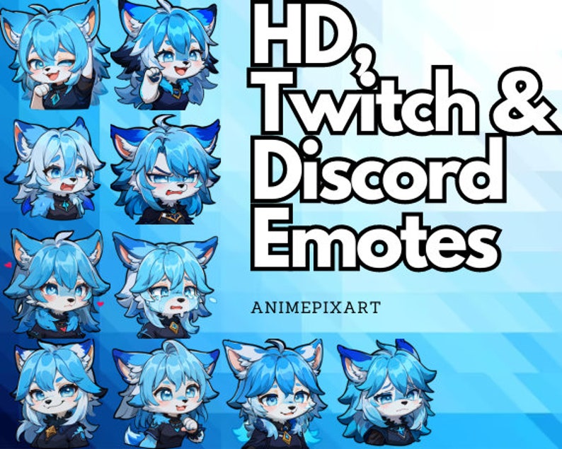 Chibi Blue Wolf Furry Twitch Emotes Set of 10 Cute Furry Twitch Emotes ...
