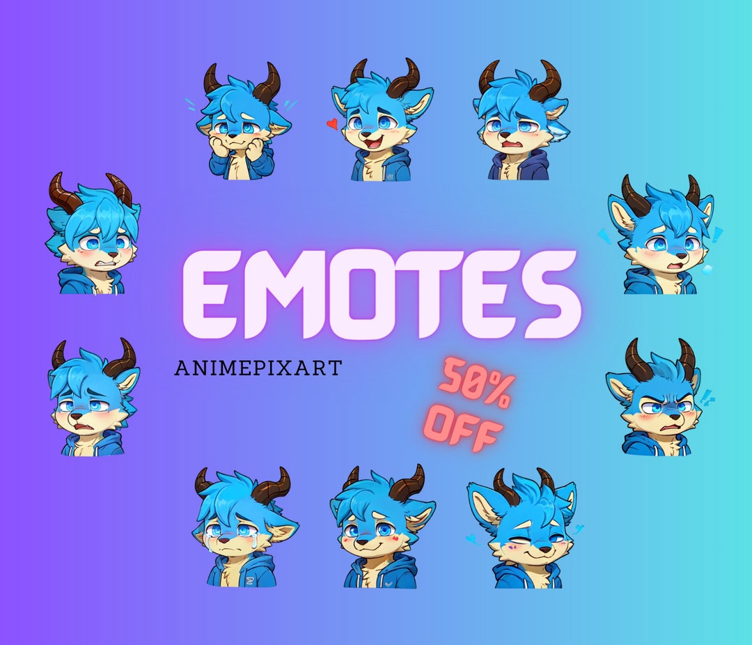 Chibi Blue Dragon Furry Twitch Emotes - Set of 10 - Cute Furry Twitch ...