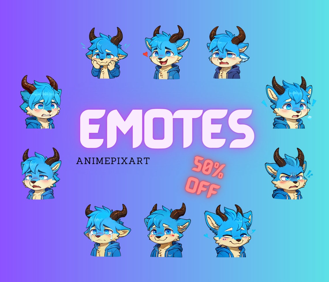Chibi Blue Dragon Furry Twitch Emotes Set of 10 Cute Furry Twitch ...