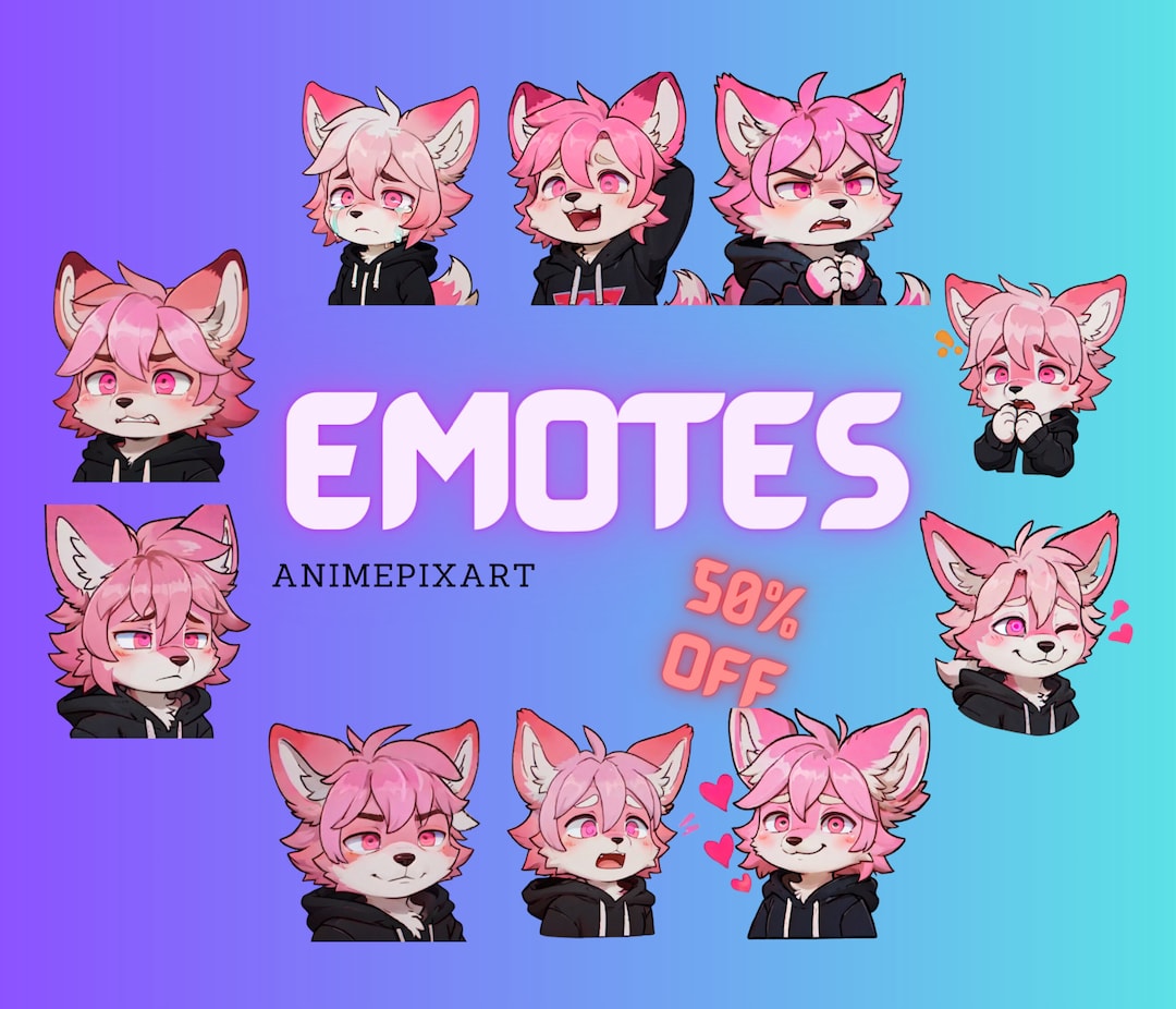 Chibi Pink Dog Furry Twitch Emotes - Set of 10 - Cute Furry Twitch ...