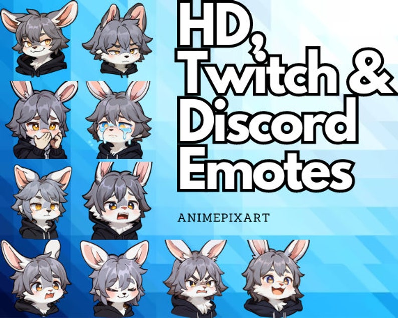 Chibi Bunny Furry Twitch Emotes Set of 10 Cute Furry Twitch Emotes ...