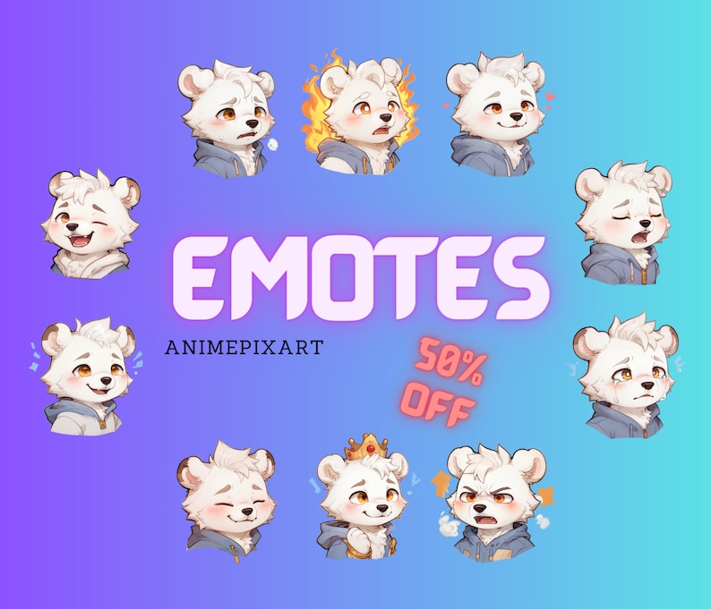 Chibi Polar Bear Furry Twitch Emotes Set of 10 Cute Furry Twitch Emotes ...
