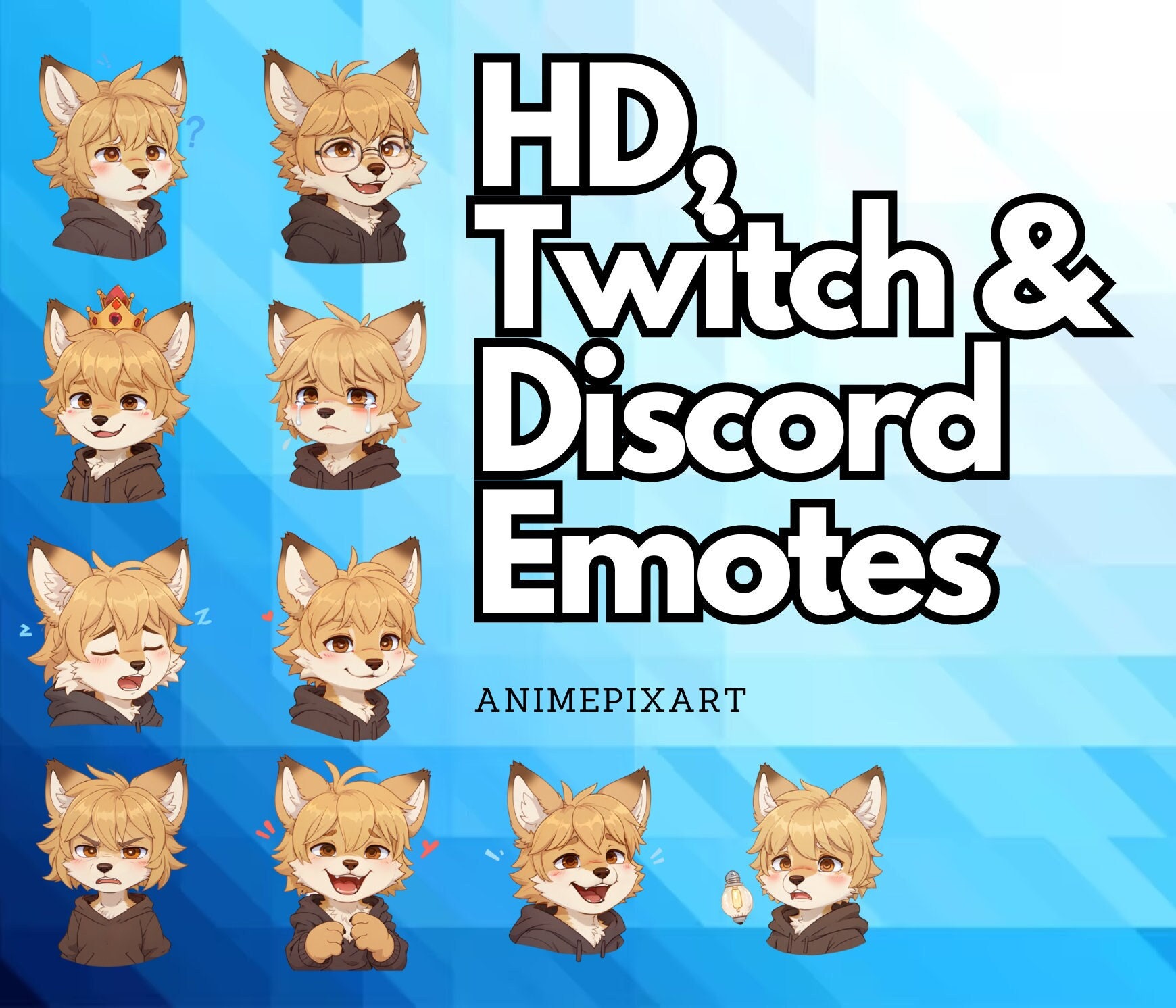 Chibi Brown Wolf Furry Twitch Emotes Set of 10 Cute Furry Twitch Emotes ...