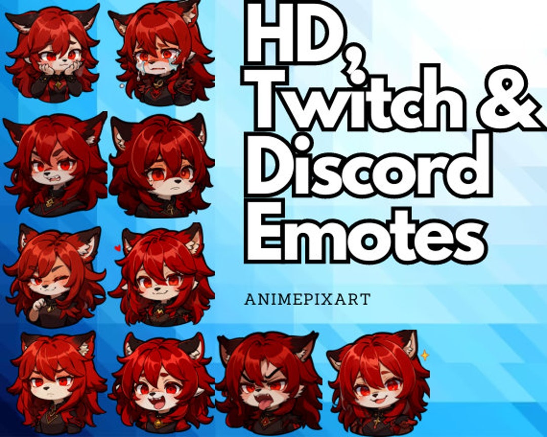 Chibi Red Wolf Furry Twitch Emotes - Set of 10 - Cute Furry Twitch ...