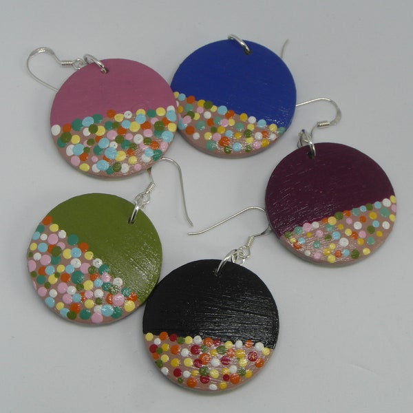 Painted Wooden Earrings - Etsy