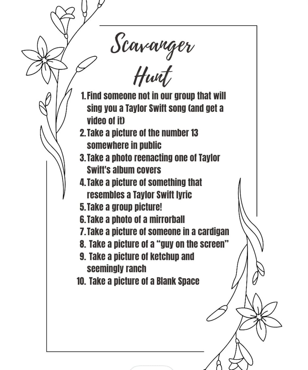 Taylor Swift Scavenger Hunt Printable Digital Download for Swiftie ...